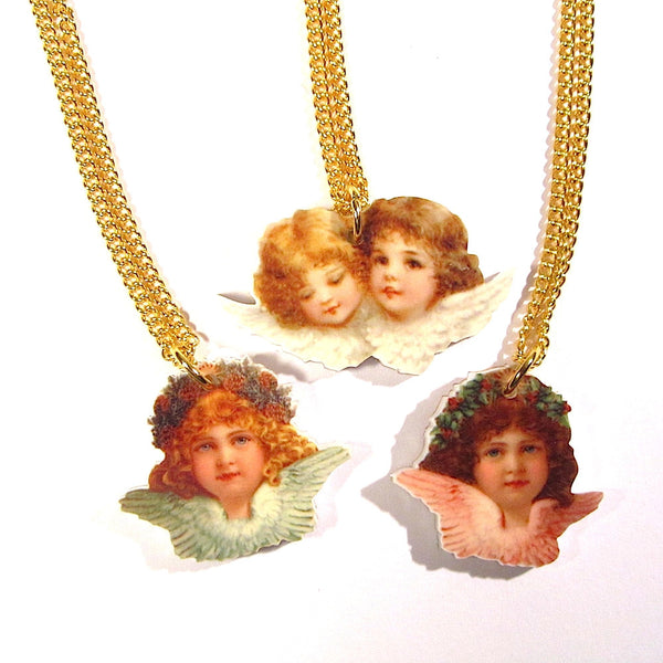 Vintage Style Winged Strawberry Blonde Angel Face Pendant – Dolly Loves ...